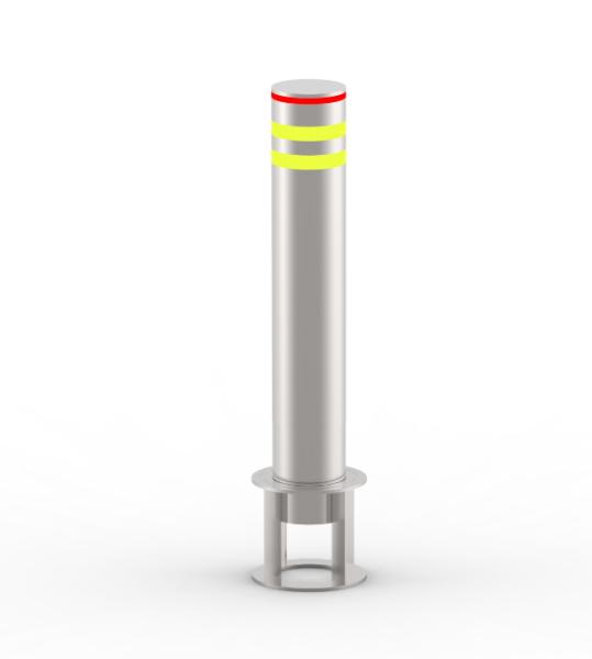 Quality In-ground Stainless Steel Fixed Parking Bollard Traffic Barrier Reflective Smooth Strip IP67 Rated Outdoor Vehicle Access for sale