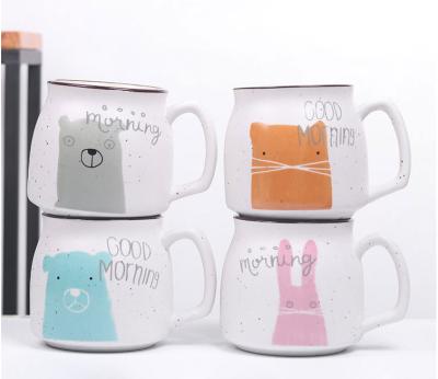 China Creative couple mug with handle milk coffee cup cartoon animal ceramic cup large capacity can be customized LOGO for sale