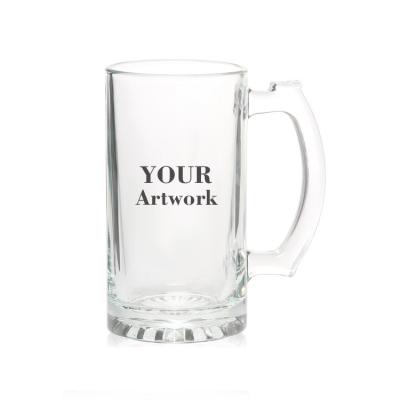 China Custom logo printing 16oz 450ml clear big glass beer mug with handle for sale