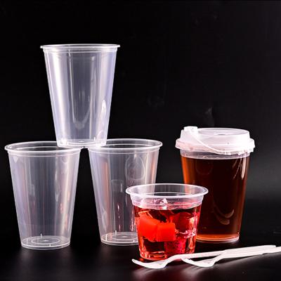 중국 두꺼운 스무디 PP 플라스틱 컵 재사용 가능한 뚜껑 일회용 음료 주스 주스 거품 차 판매용