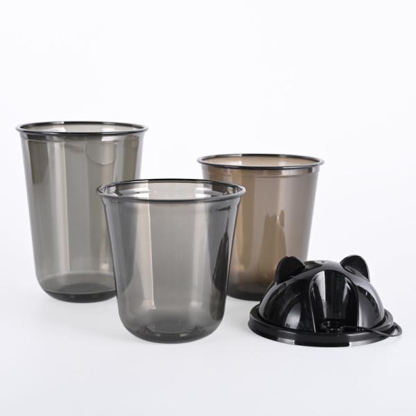 Quality Disposable Black Frosted Plastic Cups With Panda Ear Lid Drinking Plastic Cups for sale