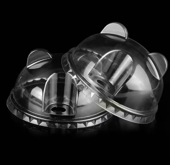Quality Transparent Panda Shape PET Clear Dome Lids For Convenient Juice Beverage for sale