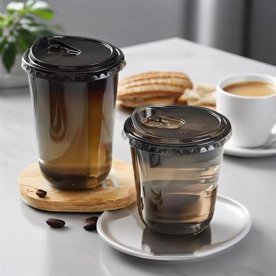 China PET Black Plastic Disposable Cups Lids Single Wall 12oz Size Coffee Cups for Tea Cold Drinks for sale