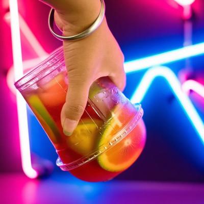China Personalized Disposable Clear Plastic Cup with Dome Lid PET Ice Cream Plastic Cold Drink Cups for sale