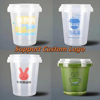 China Einwegbecher aus Plastik mit Deckel und Griff für die Verpackung von Fruchtgetränken zu verkaufen