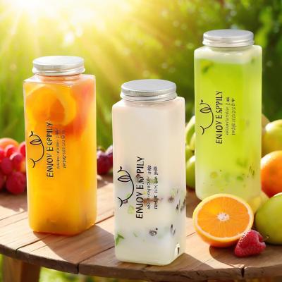 China Franse vierkante plastic sapfles 20oz drankjes fruit sap gemakkelijk open deksel Tamper proof cap voor energiedranken Te koop