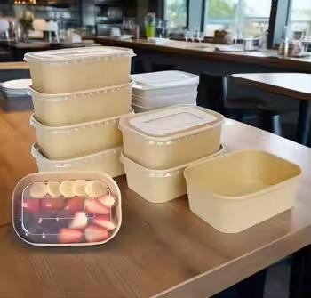 China Factory Sale Paper Food Contain Disposable Rectangular Square Kraft Paper Salad Bowl Take Away Paper Bowl for sale