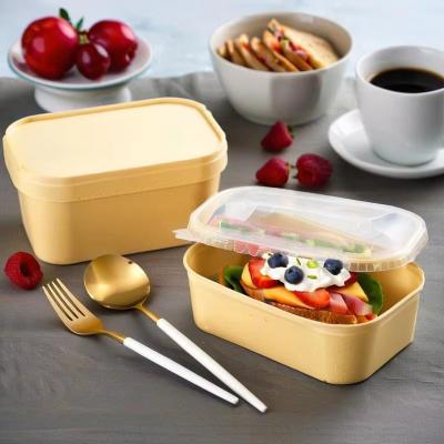 China Factory Sale Paper Food Contain Disposable Rectangular Square Kraft Paper Salad Bowl Take Away Paper Bowl for sale