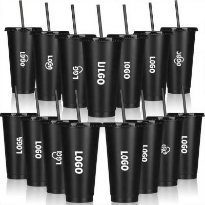 China 24 oz Black PP Cup Reusable Cold Water Drink Coffee Mug Tumbler Plastic Cups with Lids and Straws for sale