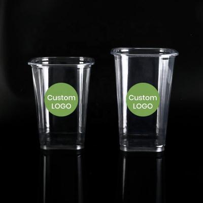 China Wholesale 16oz 20oz 22oz 24oz Square PET Clear Plastic Cup with Lids for sale