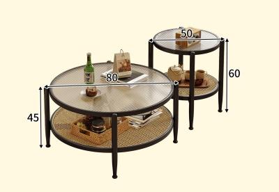 Cina Tavolo da tè in vetro di rattan in stile giapponese Tavolo da caffè in doppio vetro in vendita