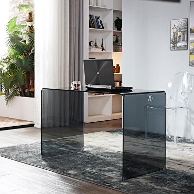 China Modern Study Bent Glass Table Full Transparent Glass Furniture Table for sale