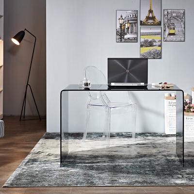 China Modern Study Bent Glass Table Full Transparent Glass Furniture Table for sale