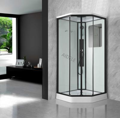 China Stylish black paint aluminum alloy frame shower room with  roof and tray for sale