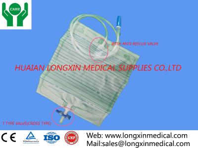 China disposable adult urine drainage bag cross type/t type valve 2000ml for sale