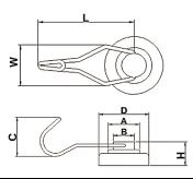 Neodymium Hook Magnet technical diagram with dimensions