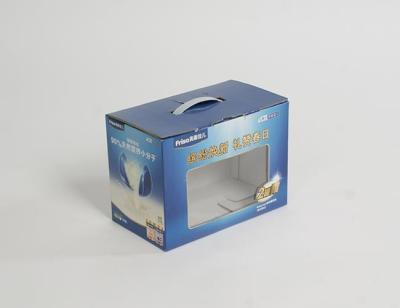 China Matt Lamination Corrugated Paper Box With PVC Window And Plastic Handle for sale