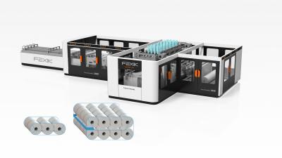 China 50microns LDPE da máquina de envolvimento 140Packs/Min do rolo de toalha das pistas do PE 4 à venda