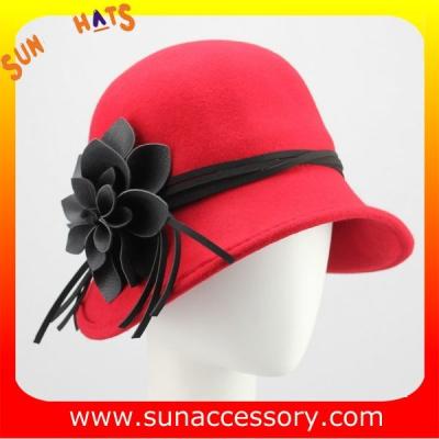 China Hot sale Fashion 100% Australia wool felt ladies hats ,Red cloche  hats with adjustable band for sale