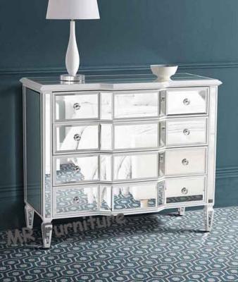 China White Mirrored Night Stands 3 Curved Wide Drawers Bedroom Suitable for sale