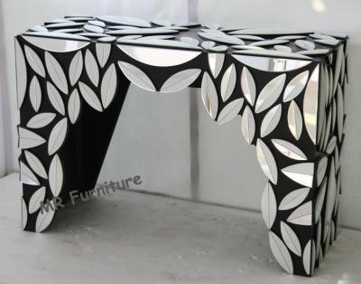 Cina Tabella dello specchio di corridoio di progettazione delle foglie, Tabella di cocktail rispecchiata colore d'argento nero in vendita