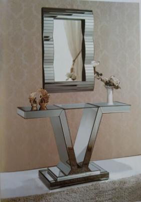 China Unique V Style Narrow Mirrored Console Table With Match Wall Mirror for sale
