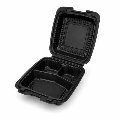 China SC-83 PP Takeout Black Clamshell Box Three Compartment for Combo Meals for sale