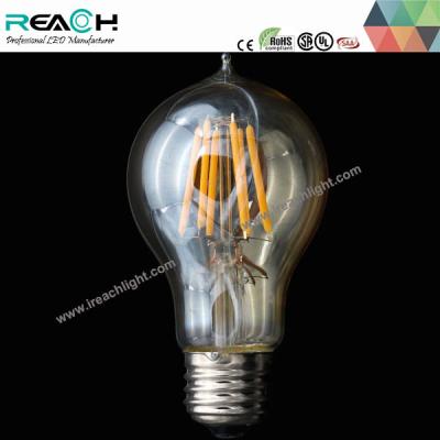China A19 led globe bulb,a60 led filament bulb,60*115mm,4filaments,6w,dimmable,amber drip glass,E27,B22base for sale