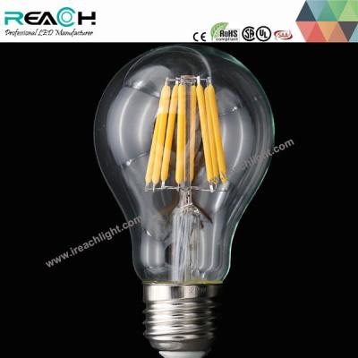 China A19 led globe bulb,a60 led filament bulb,60*108mm,8filaments,6w,dimmable,clear glass,Edison vintage lamp,E27,B22base for sale