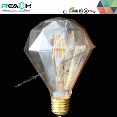 China D95 led diamond filament bulb,95*130mm,4filaments,4w,dimmable,amber glass,constant current driver,E27,B22base for sale