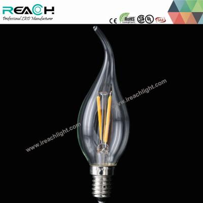 China C35 led candl bulb,c35 led filament bulb,35*125mm,2filaments,4w,2w,dimmable,clear glass,tail lamp,E14,E12base for sale