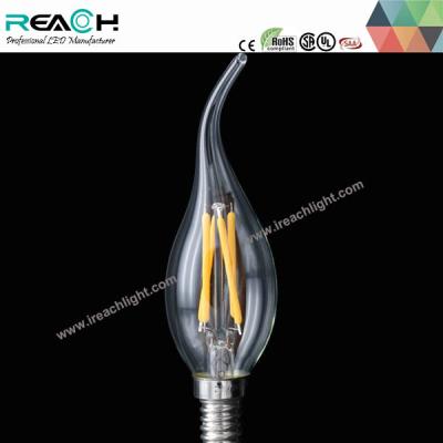 China C35 led candl bulb,c35 led filament bulb,35*125mm,4filaments,4w,2w,dimmable,clear glass,tail lamp,E14,E12base for sale
