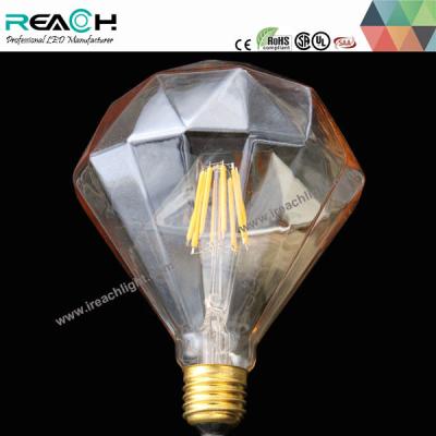China D120 led diamond filament bulb,120*165mm,6filaments,6w,dimmable,amber glass,constant current driver,E27,B22base for sale