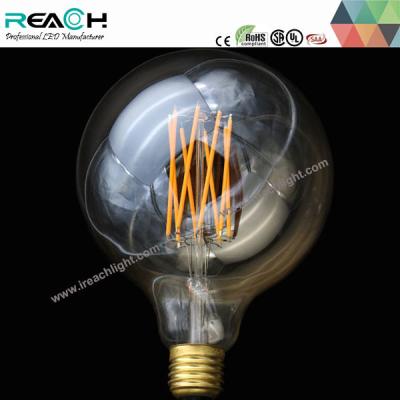 China G125 led globe bulb,g125 led filament bulb,125*176mm,8filaments,8w,dimmable,amber glass,constant current driver,E27base for sale