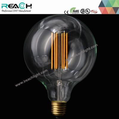 China G125 led globe bulb,g125 led filament bulb,125*176mm,6filaments,6w,dimmable,clear glass,constant current driver,E27base for sale