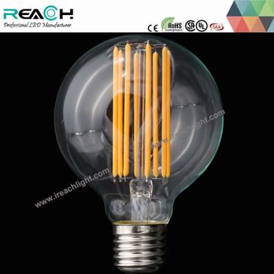 China G80 led globe bulb,g80 led filament bulb,80*118mm,8filaments,8w,dimmable,clear glass,constant current driver,E27base for sale