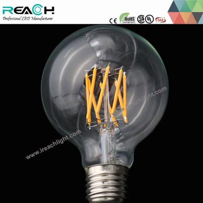 China G80 led globe bulb,g80 led filament bulb,80*118mm,8filaments,6w,dimmable,clear glass,constant current driver,E27base for sale