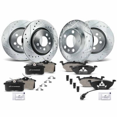 China Front & Rear Drilled Rotors & Ceramic Brake Pads for VW Golf Jetta Beetle for sale