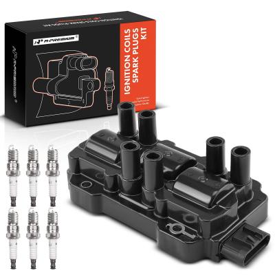 China 1x Black Ignition Coil & 6x IRIDIUM Spark Plug Kits for Chevrolet Silverado 1500 for sale
