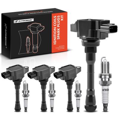 China 4x Black Ignition Coil & IRIDIUM Spark Plug Kits for Nissan Juke 2011-2017 1.6L for sale