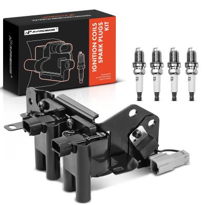 China 1x Black Ignition Coil & 4x IRIDIUM Spark Plug Kits for Hyundai Accent 01-05 1.6L for sale