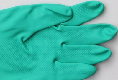 Cina Reusable Green Blue Rubber Nitrile Gloves Long Resistant To Acid And Alkali in vendita