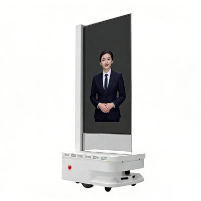 China 55 Inch 600nits Brightness Video Play Mobile Intelligent Robot Transparent Display Stand Panel for sale