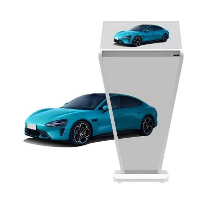 China 30 inch High Brightness Transparent OLED Display Stand Full Color Capacitive Touch Ag Glass Floor Stand for Welcome Display for sale