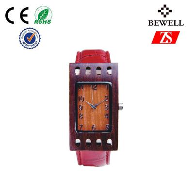 China Eco - Friendly Rectangular Face Wooden Ladies Watch With Red Leather Strap for sale