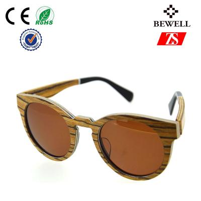 China Bewell Round Wooden Sunglasses , 100% Sustainable Frame Wood Zebra Eyewear for sale