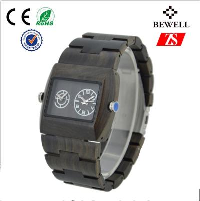 Cina orologi di legno Cace quadrato dei doppi uomini del movimento di 47mm senza logo in vendita