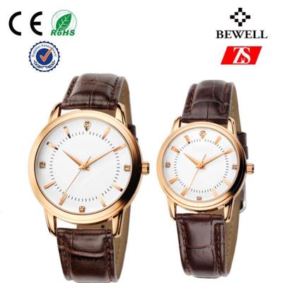 China Vogue Couple Lover Stainless Steel Wrist Watches With Leather Strap for sale