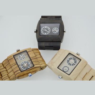 Cina Orologio del legno quadrato di Cace Bewell dei doppi del movimento orologi di legno degli uomini in vendita