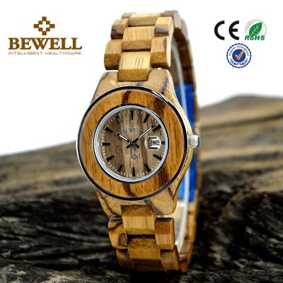 Cina Orologio di legno delle signore naturali di 100% con la doppia zebra rotonda in vendita
